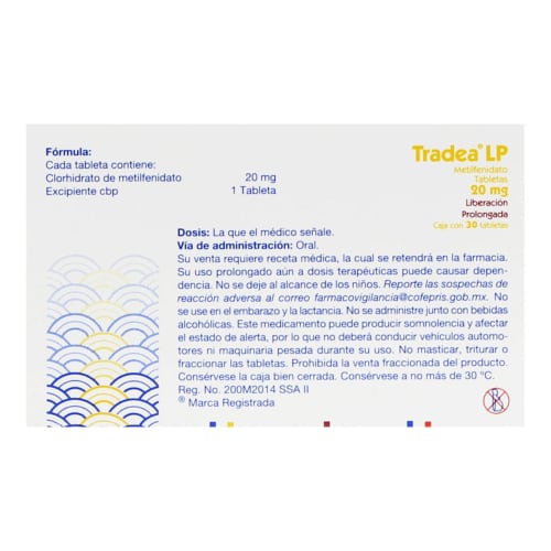 Compra Tradea lp metilfenidato 20 mg con 30 tabletas en Prixz