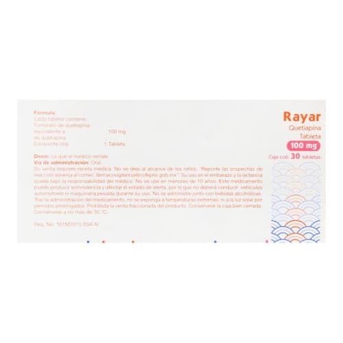 Compra Rayar quetiapina 100 mg con 30 tabletas en Prixz