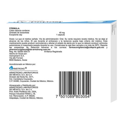 Compra Isorbid ap dinitrato de isosorbida 40 mg con 40 cápsulas en Prixz