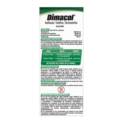 Comprar Dimacol guaifenesina, fenilefrina, dextrometorfano 2000/100/200 ...