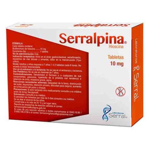 Comprar Serralpina hioscina 10 mg con 10 tabletas - Prixz