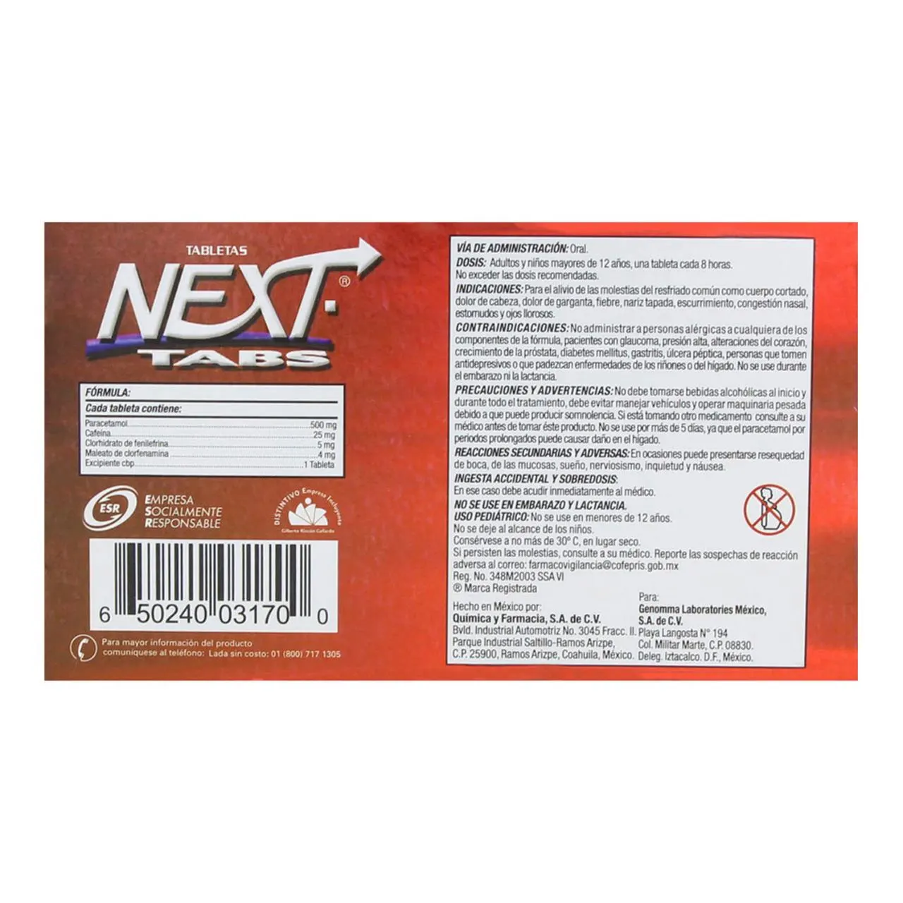 Next Tabs 500/25/5/4 Mg Con 20 Tabletas - Compra en Prixz
