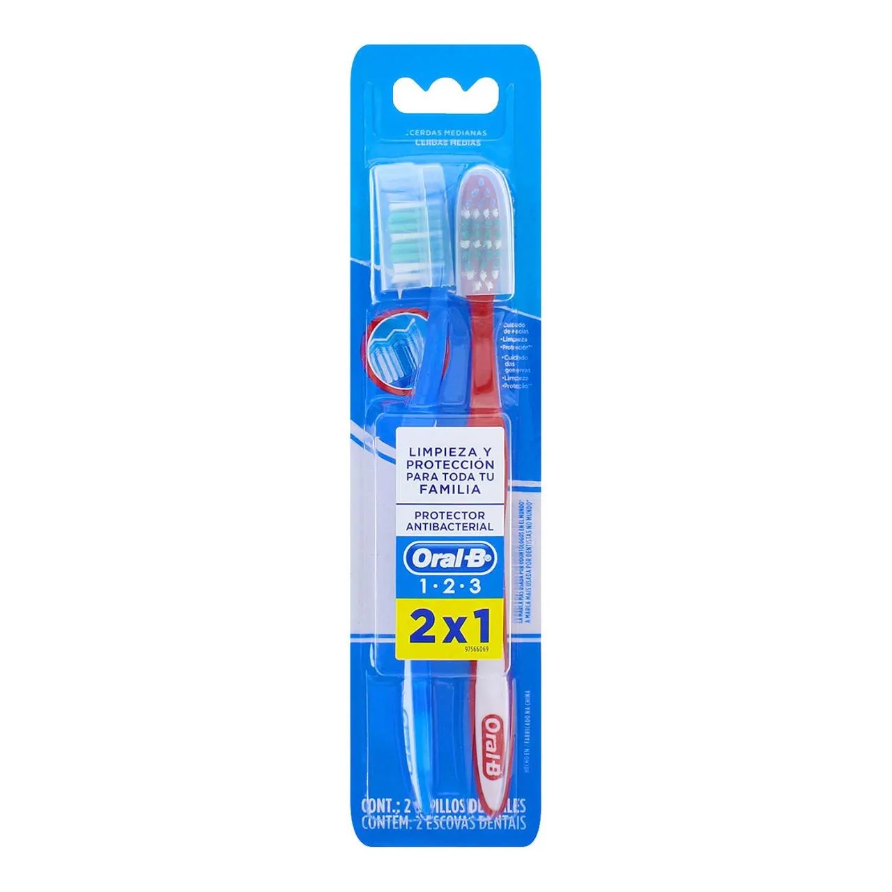 Oral-B 123 Protector Antibacterial Cepillos Dental Con 2 Piezas ...
