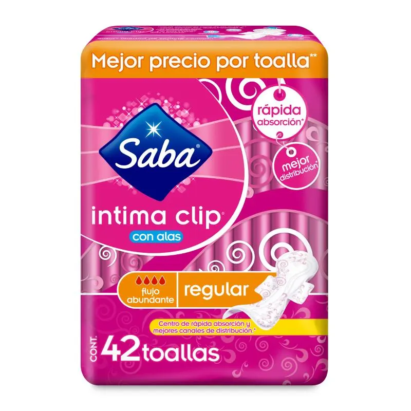 Saba Intima Clip Toallas Femeninas Regulares Con Alas 42 Piezas Bolsa ...