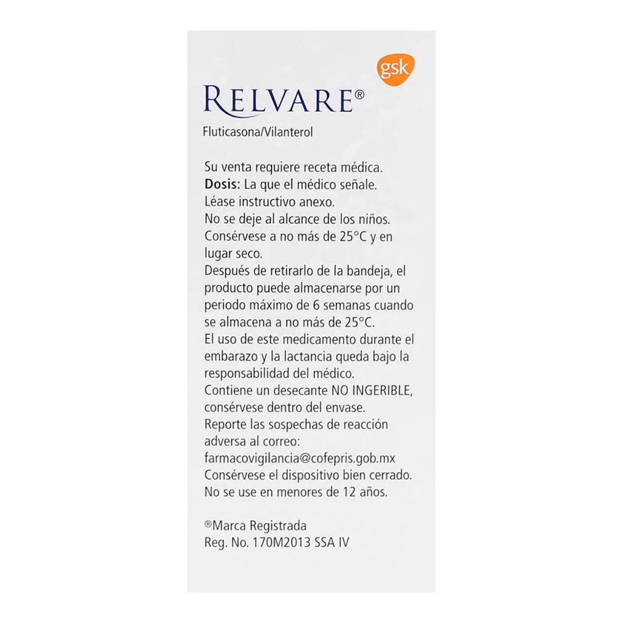 Relvare 100/25 Mcg Con 30 Dosis En Polvo - Compra en Prixz