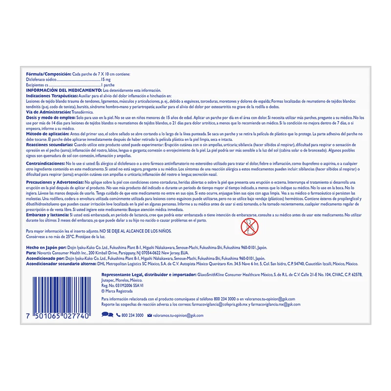 Voltaren 24H 15 Mg Con 5 Parches - Compra en Prixz