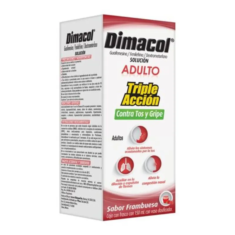 Dimacol Adulto 2000/100/200 Mg Solución Oral Sabor Frambuesa Con 150 Ml ...