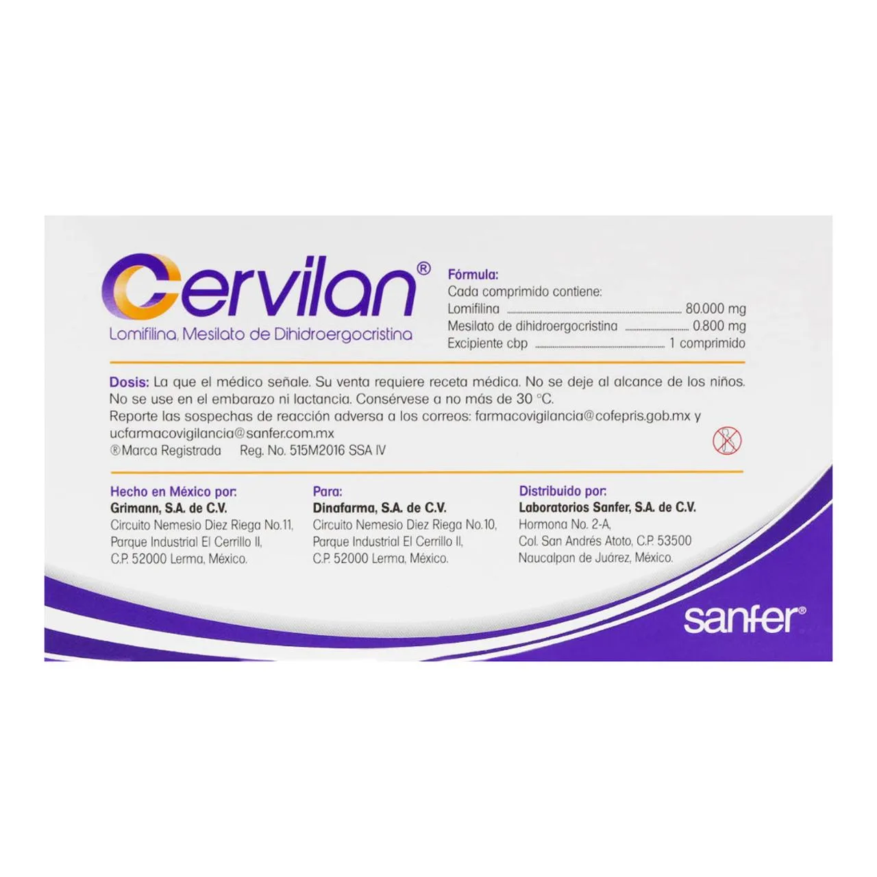 Cervilan 80/0.800 Mg Con 30 Comprimidos - Compra en Prixz