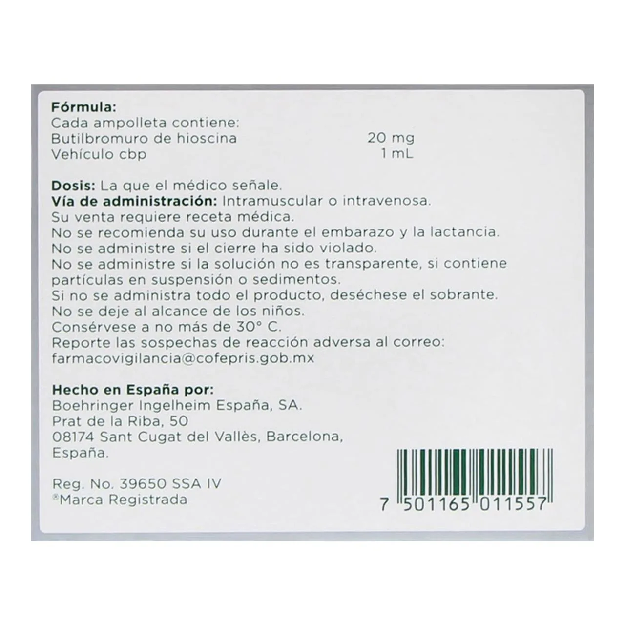 Buscapina 20 Mg Solución Inyectable Con 3 Ampolletas De 1 Ml - Compra ...