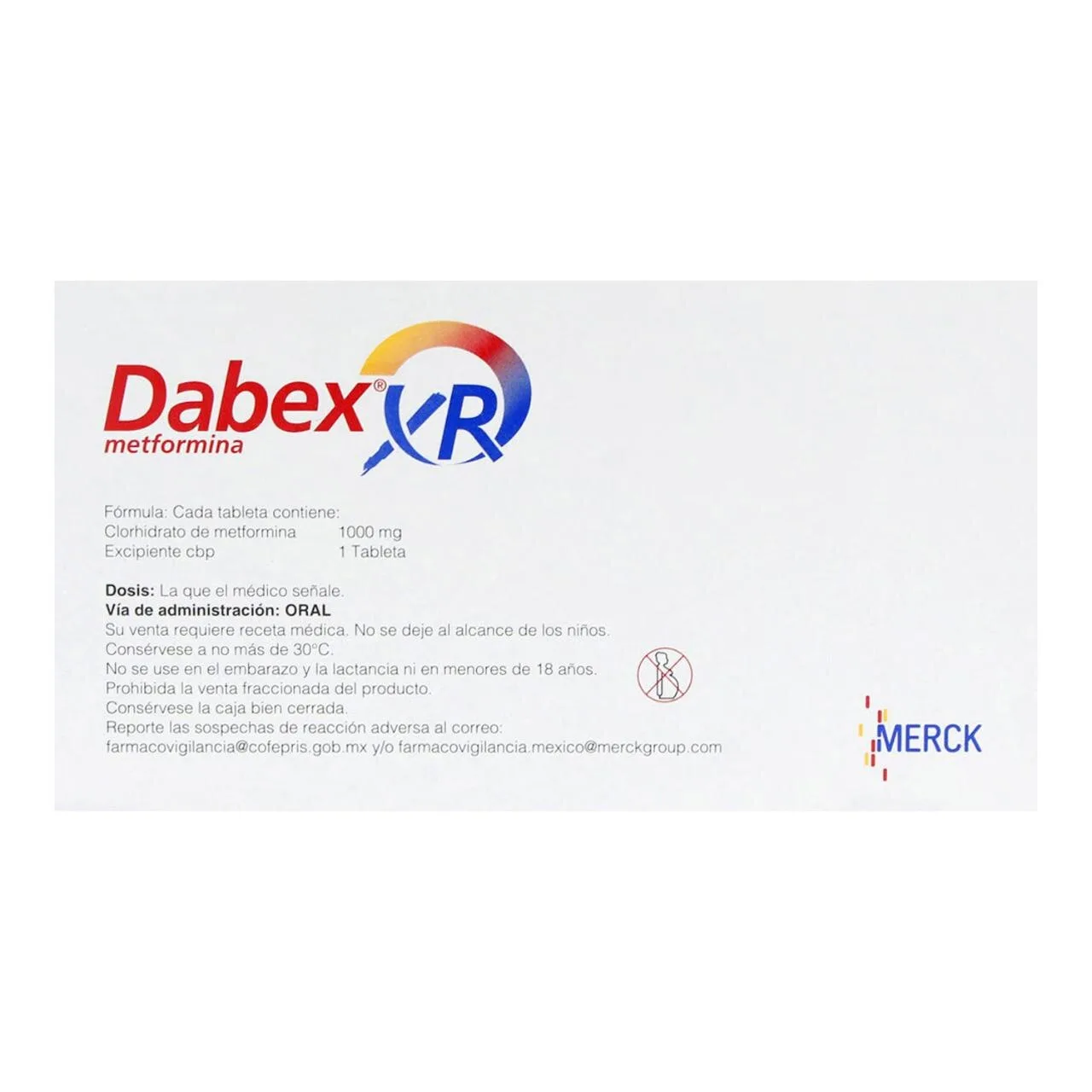 Dabex XR (Metformina) 1000 mg Caja con 30 Tabletas