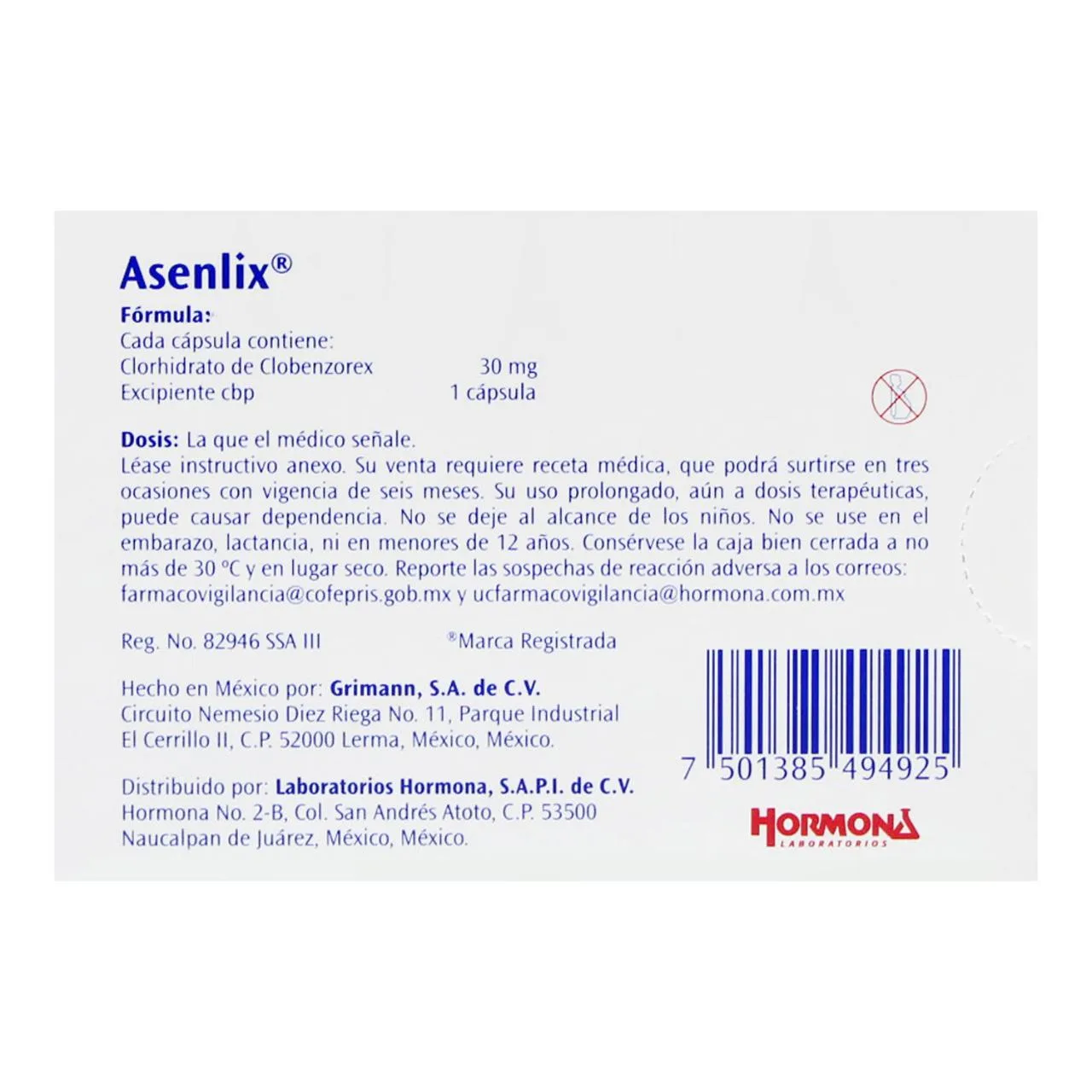Asenlix 30 Mg Con 60 Cápsulas Prixz Farmacia Online