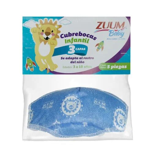 Cubrebocas zuum baby 3 capas niño c/5 piezas - Compra en Prixz
