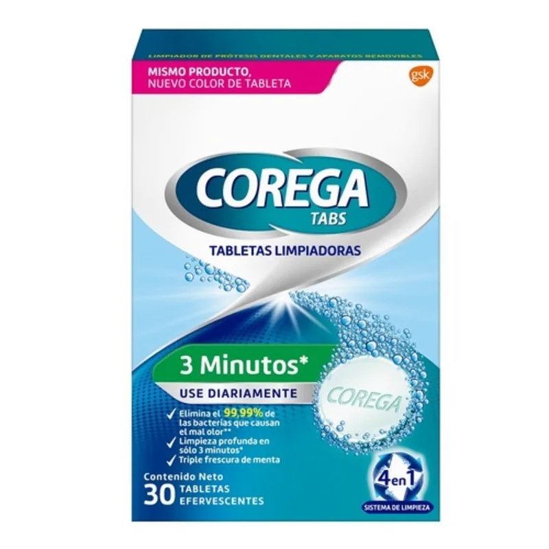 Corega Tabs Limpiador De Prótesis Dentales Con 30 Tabletas ...