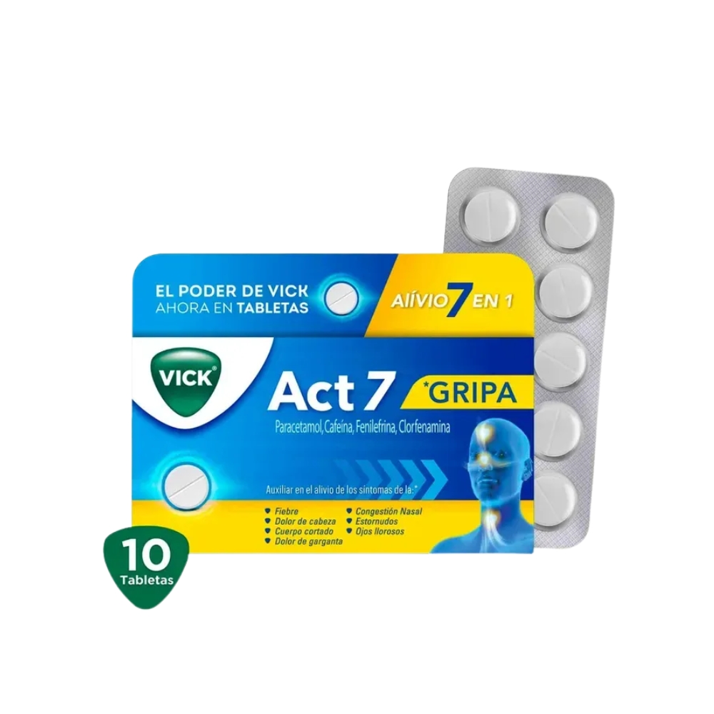 VICK ACT 7 Tabletas – Alivio sintomático del resfriado común