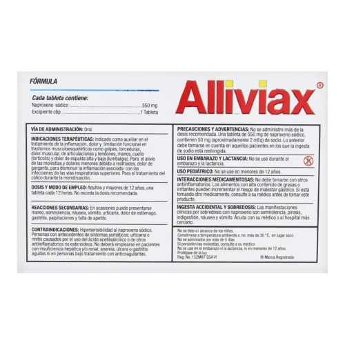 Alliviax 550 Mg Con 10 Tabletas | Farmacia Online Prixz