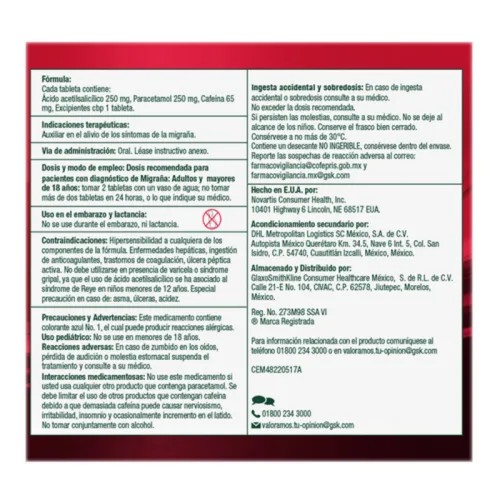 Compra Excedrin Migraña 250/250/65 Mg Con 48 Tabletas en Oferta