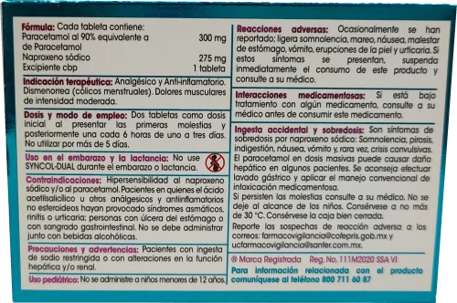 Syncol Dual 275/300 Mg Con 12 Tabletas | Farmacia Online Prixz
