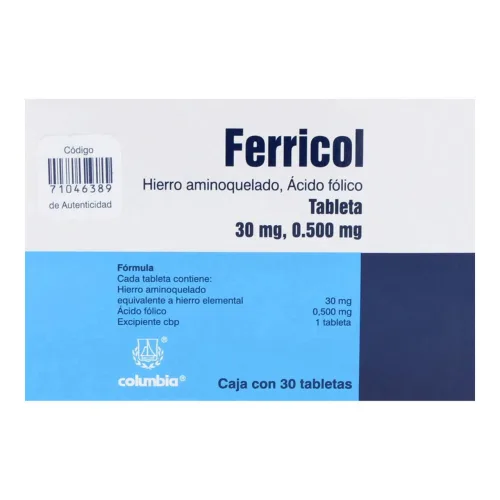 Ferricol 30 mg Tableta C30 - Para Absorción de Hierro