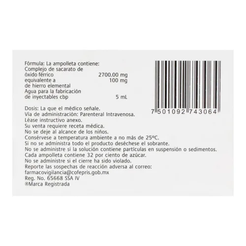 Venoferrum 100 Mg Solución Inyectable Con 1 Ampolleta | Farmacia Online ...