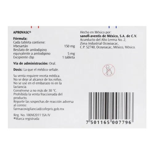 Aprovasc 150/5 mg Tableta C28 - Hipertensión Arterial