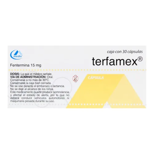 Terfamex (Fentermina) 15 mg Caja con 30 Cápsulas