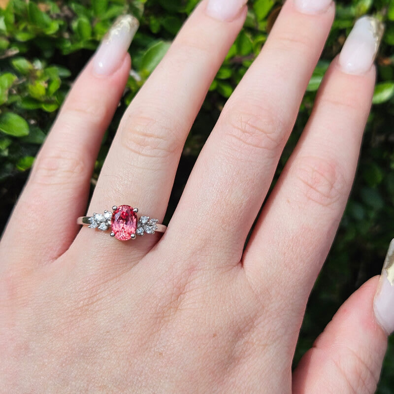 Lab grown padparadscha sapphire and diamond floral ring | Aardvark ...
