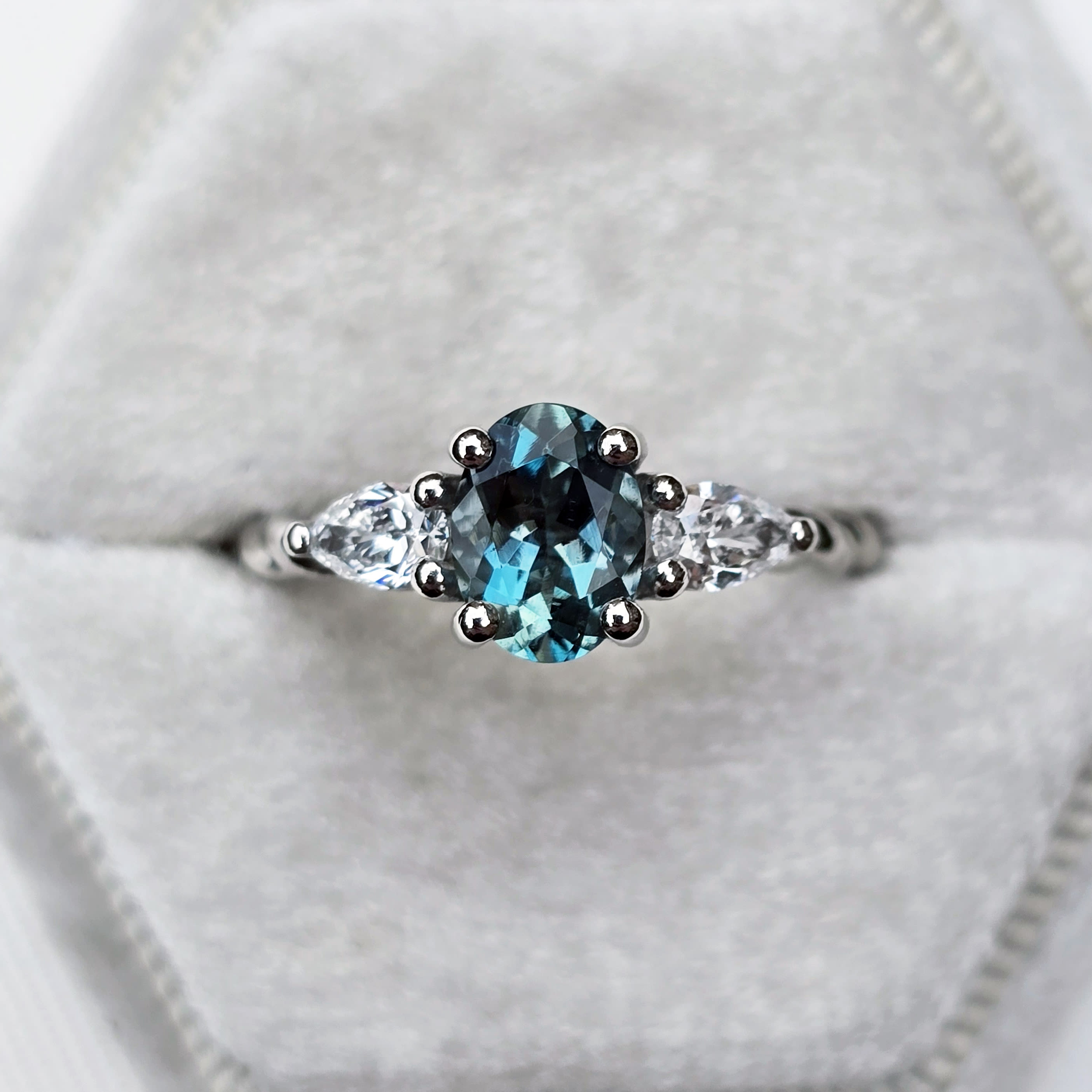Extremely rare teal Aquamarine and diamond trilogy ring | Aardvark ...