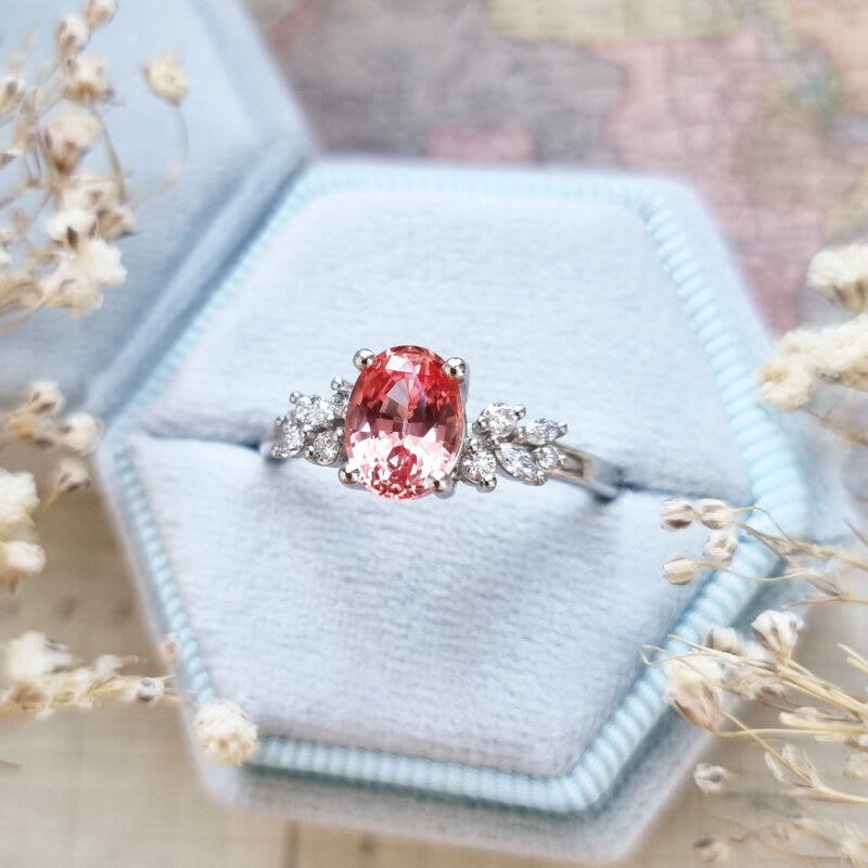Lab grown padparadscha sapphire and diamond floral ring | Aardvark ...