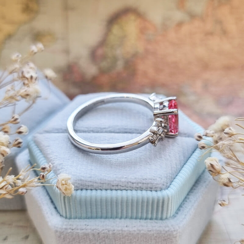 Lab grown padparadscha sapphire and diamond floral ring | Aardvark ...