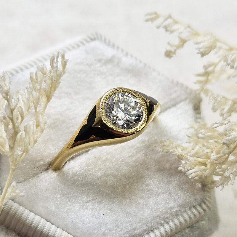 Black enamel Victorian inspired lab diamond signet ring | Aardvark Jewellery