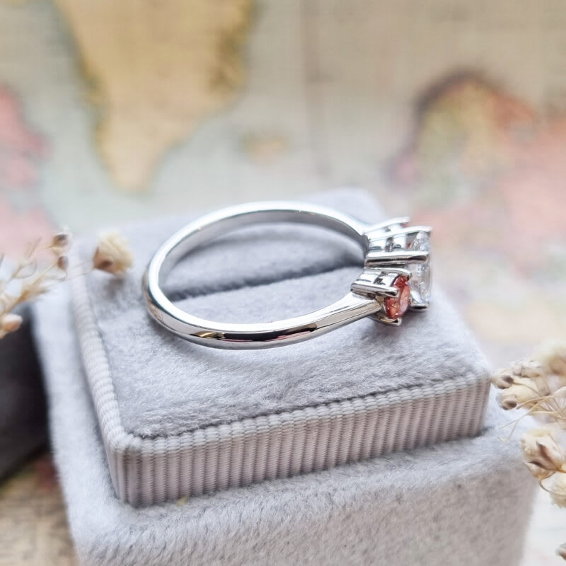 Lab grown champagne pink diamond trilogy ring in platinum | Aardvark ...