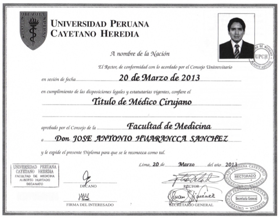 Spanish Health Certificate