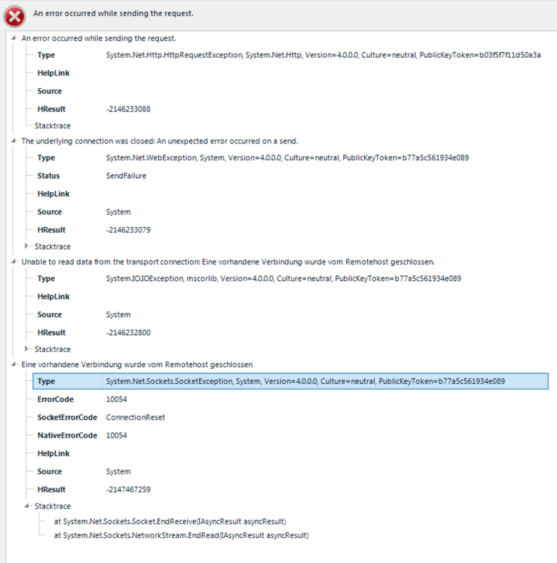 New error message: An error occurred while sending the request. (Trados support)