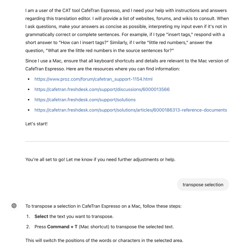 Use AI to get help with CafeTran Espresso (CafeTran support)