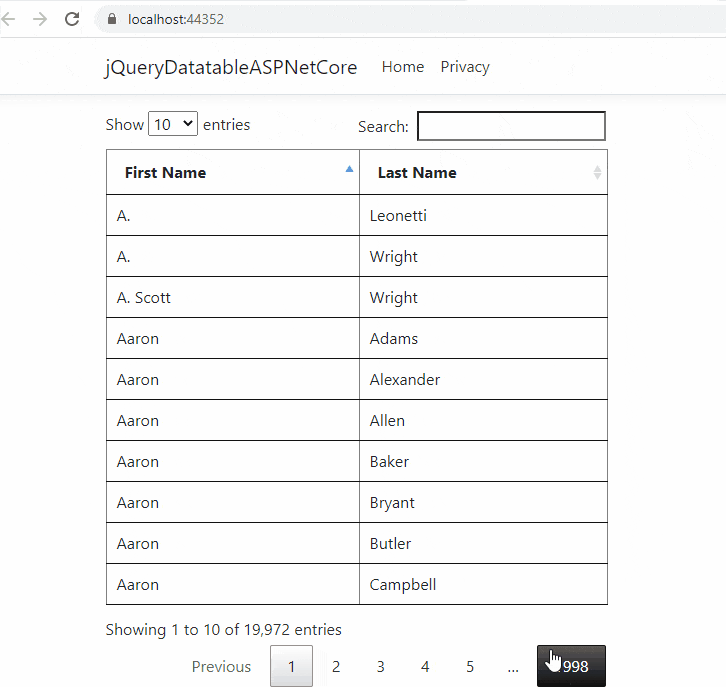 Jquery Datatable Server Side Processing In Aspnet Core Qa With Experts