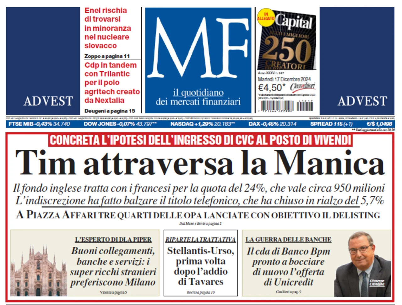Tim, Cvc mette nel mirino la quota di Vivendi, Banco BPM a 8€: la ...