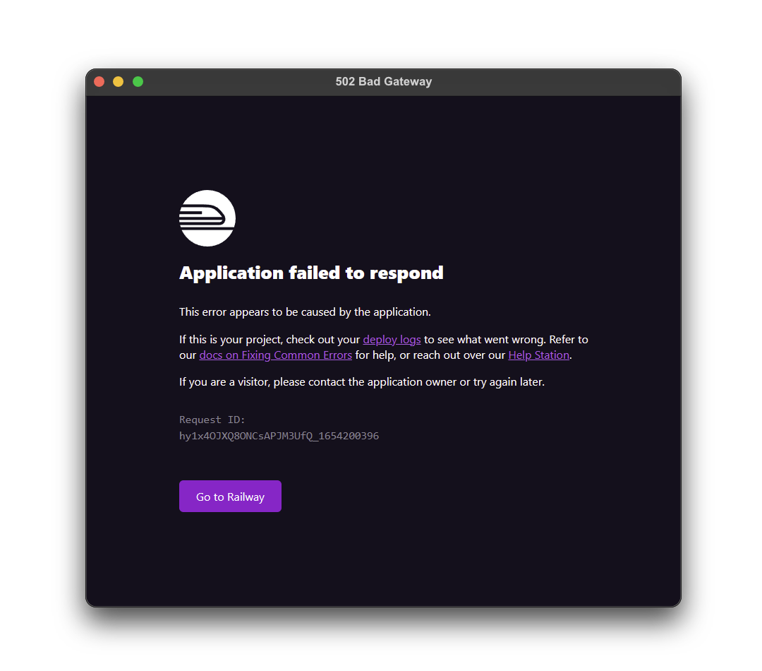 Application Failed to Respond | Railway Docs Application Failed to Respond | Railway Docs