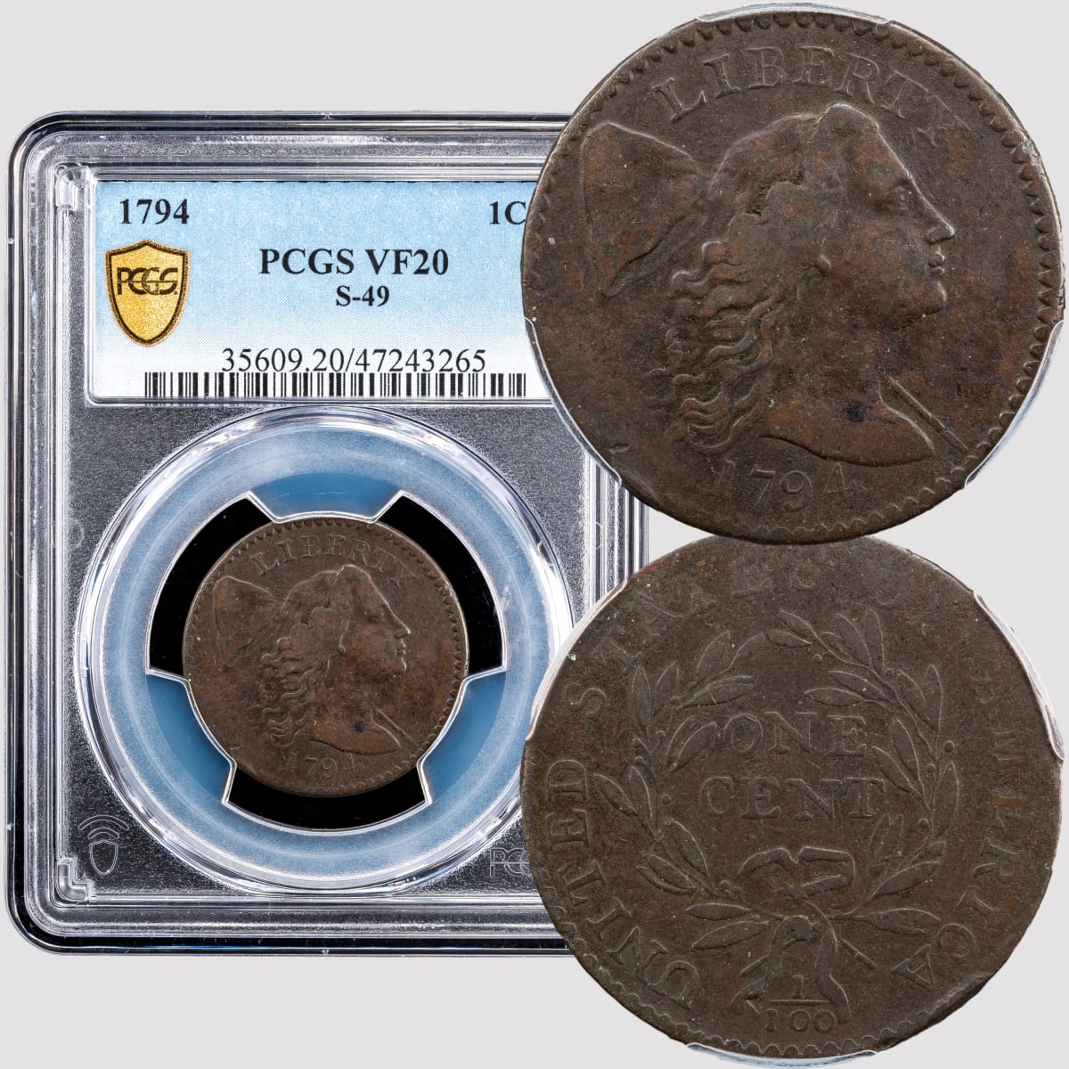 1794 Liberty Cap Large Cent (1c) S-49 PCGS VF20 BN - Rarity7