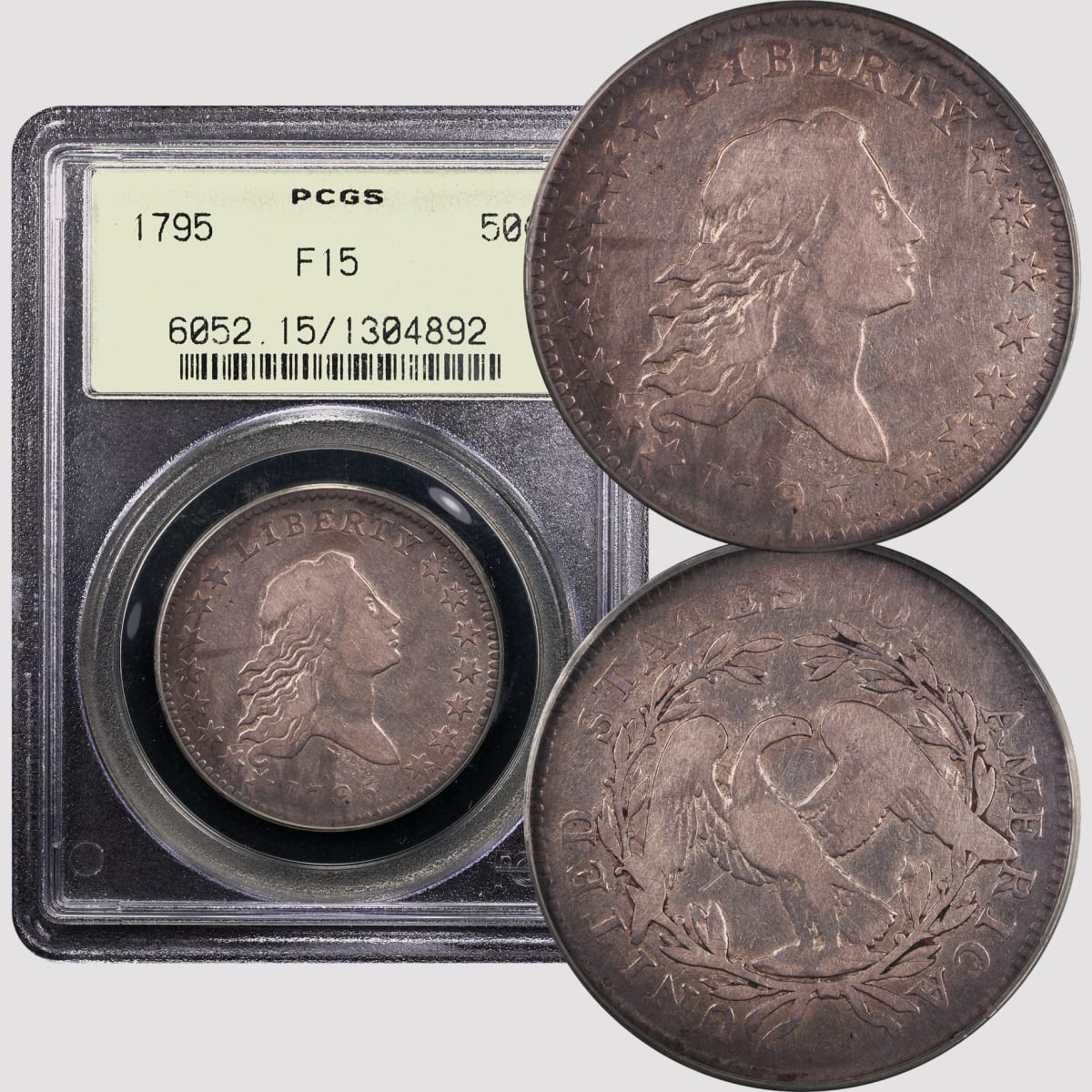 1795 Flowing Hair Half Dollar (50c) 2 Leaves PCGS F15 - Rarity7