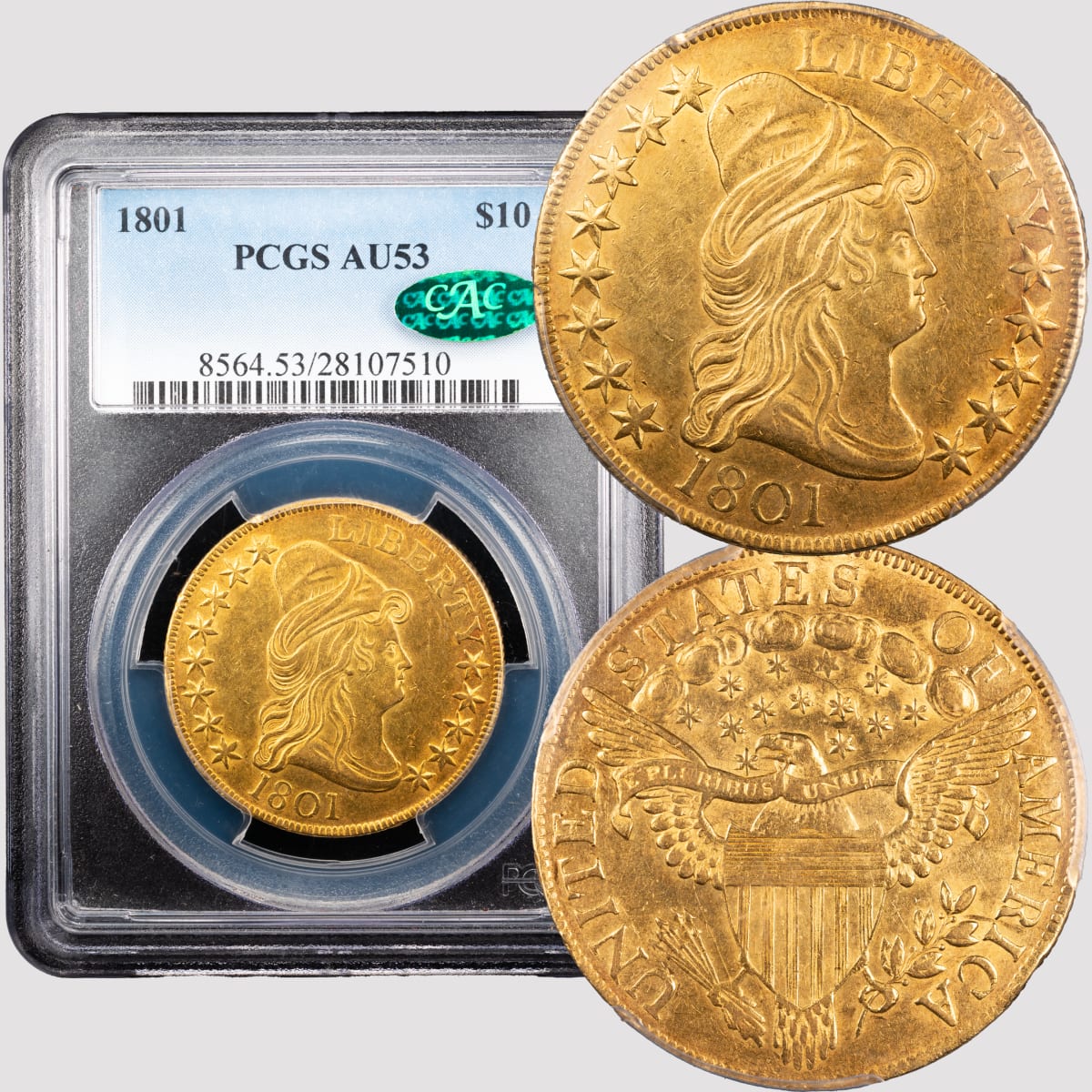 1801 Turban Gold Eagle ($10) PCGS AU53 CAC - Rarity7