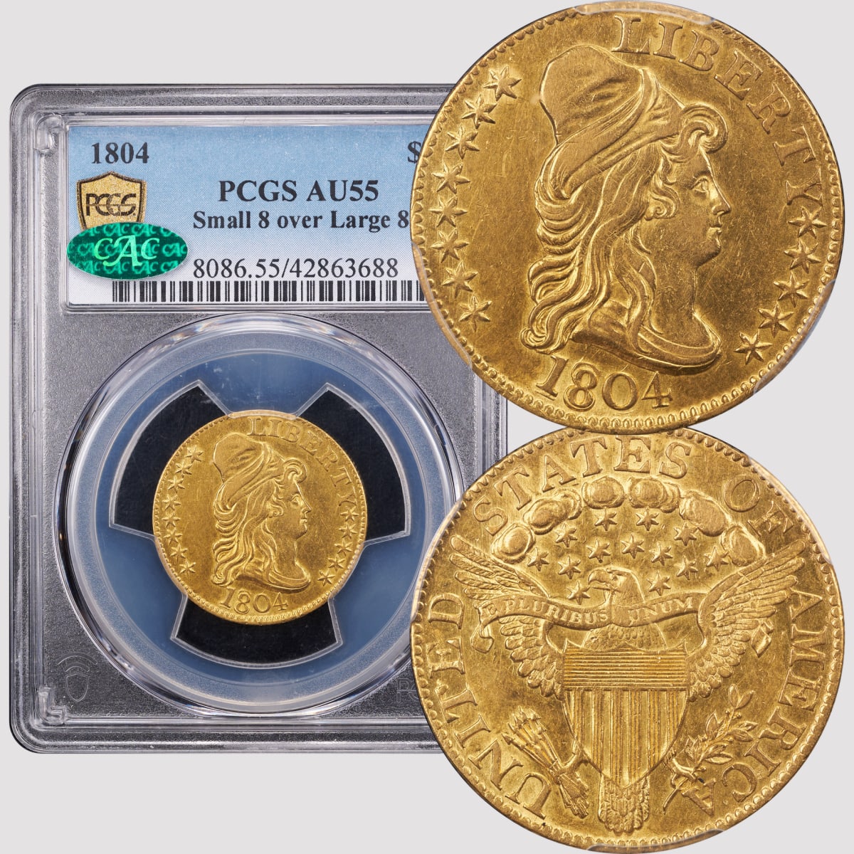 1804 Turban Head (Small 8 over Large 8) Gold Half Eagle ($5) PCGS AU55 CAC - Rarity7