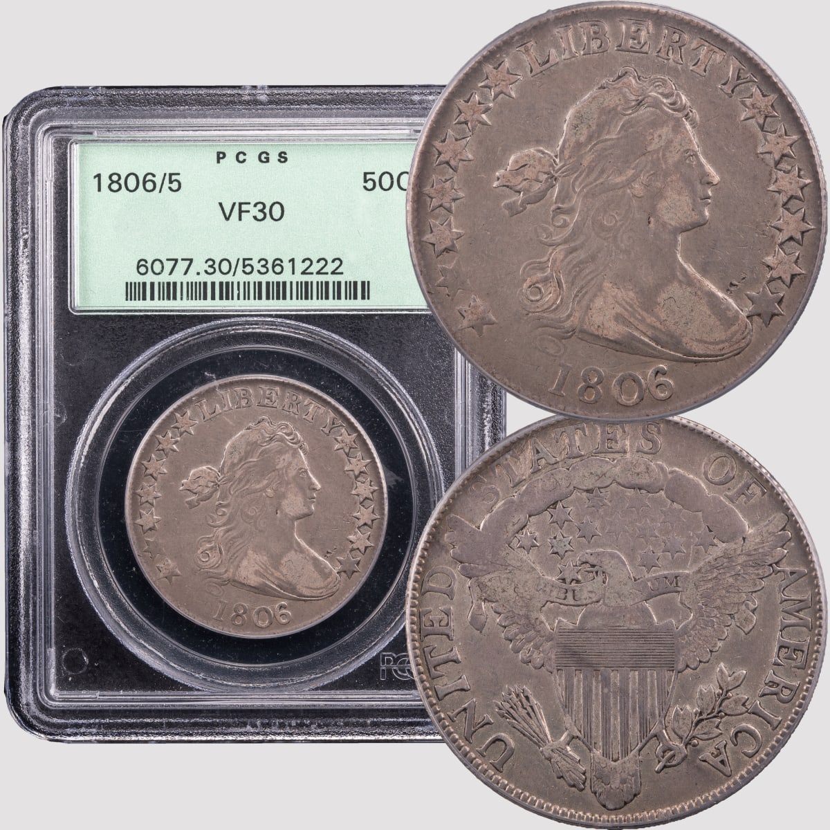 1806/5 Draped Bust Half Dollar (50c) Large Stars PCGS VF30 - Rarity7