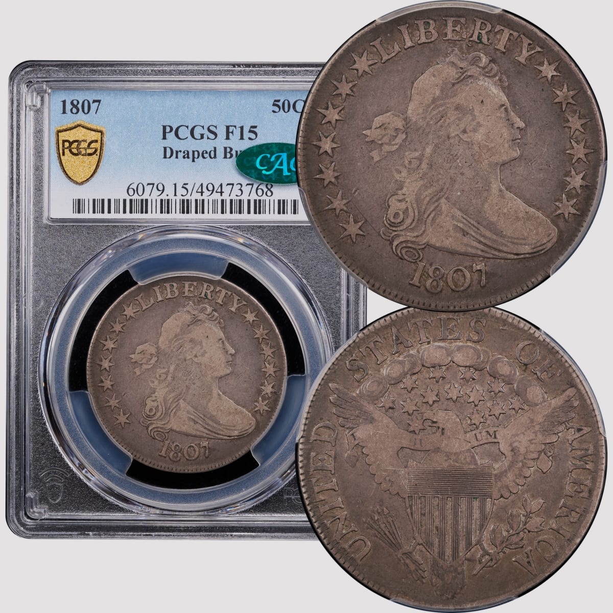 1807 Draped Bust Half Dollar (50c) PCGS F15 CAC - Rarity7