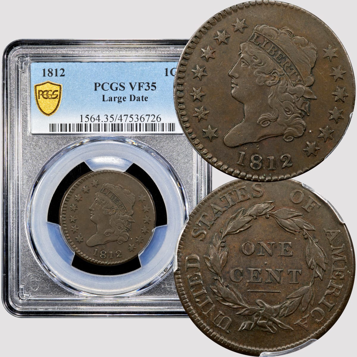 1812 Classic Head Large Cent (1c) Large Date S-289 PCGS VF35 BN - Rarity7