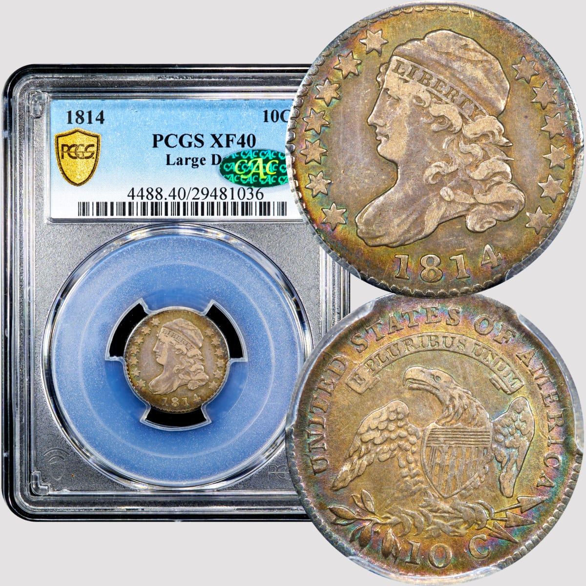 1814 Capped Bust Dime (10c) Large Date PCGS XF40 CAC - Rarity7