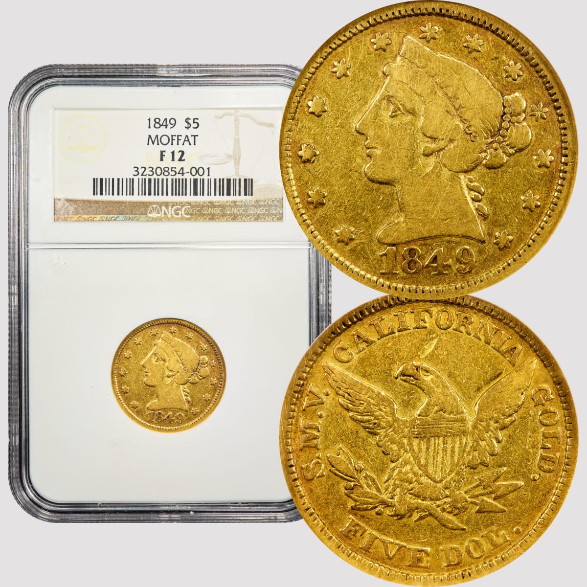 1849 Moffat Gold Half Eagle ($5) NGC F12 - Rarity7