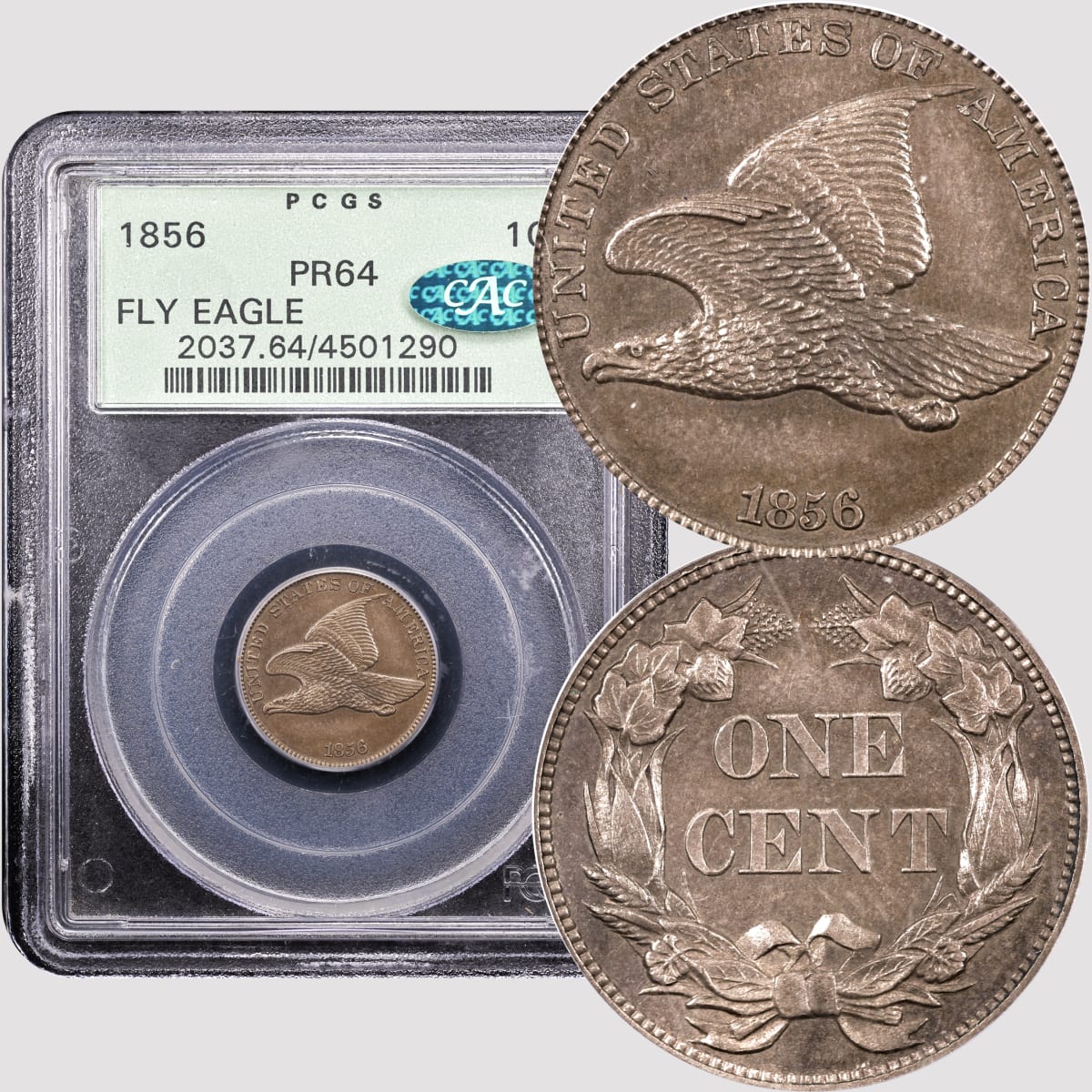 1856 Flying Eagle Cent (1c) OGH PCGS PR64 CAC - Rarity7