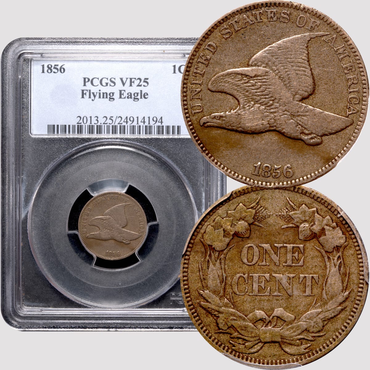 1856 Flying Eagle Cent (1c) PCGS VF25 - Rarity7