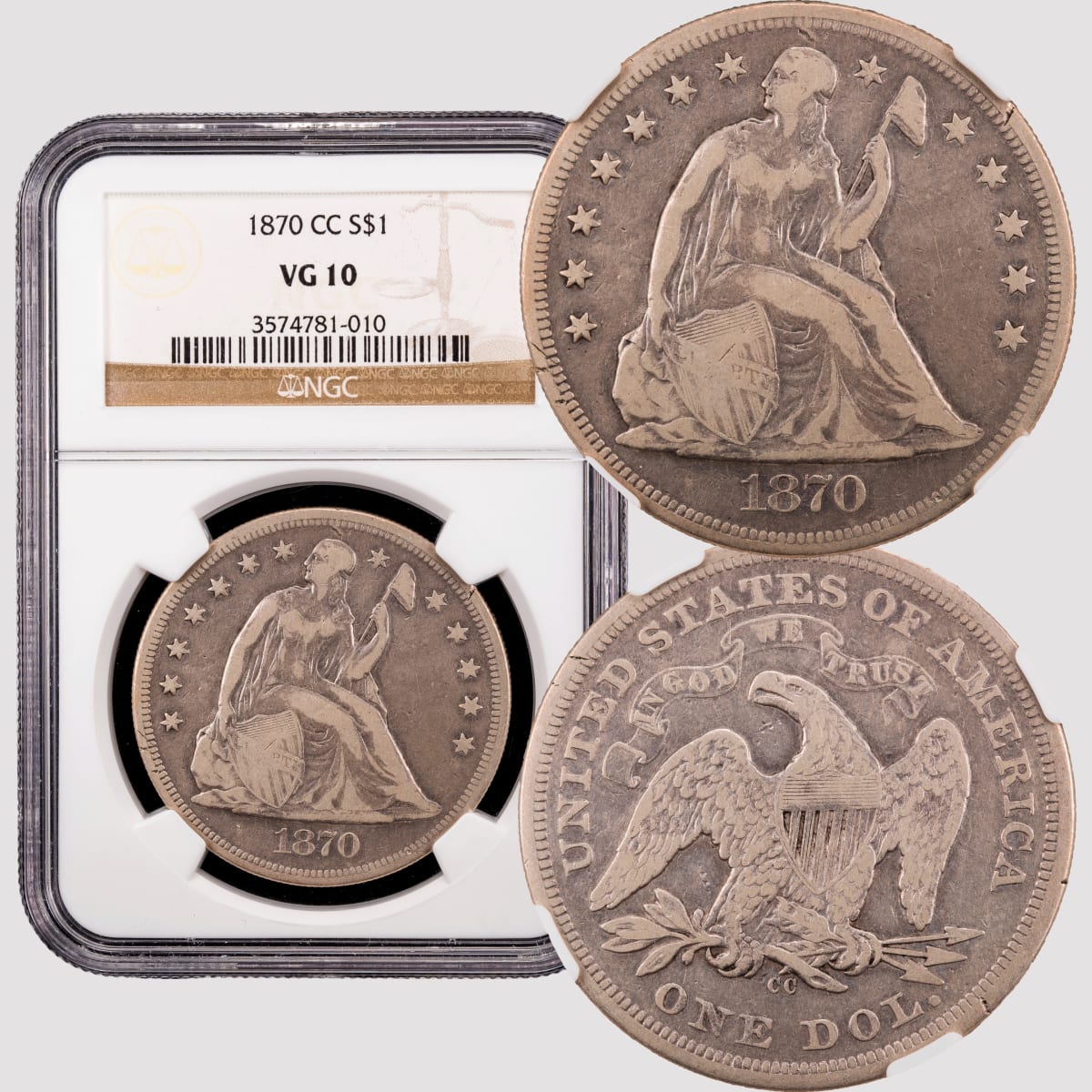 1870-CC Seated Liberty Dollar ($1) NGC VG10 - Rarity7