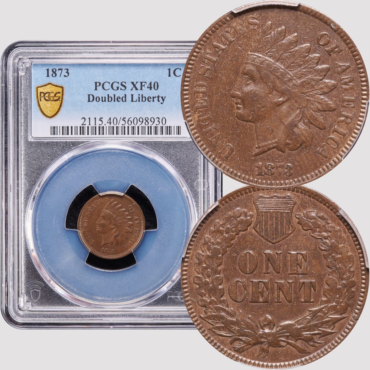 1873 Indian Cent (1c) Doubled Liberty PCGS XF40 BN - Rarity7